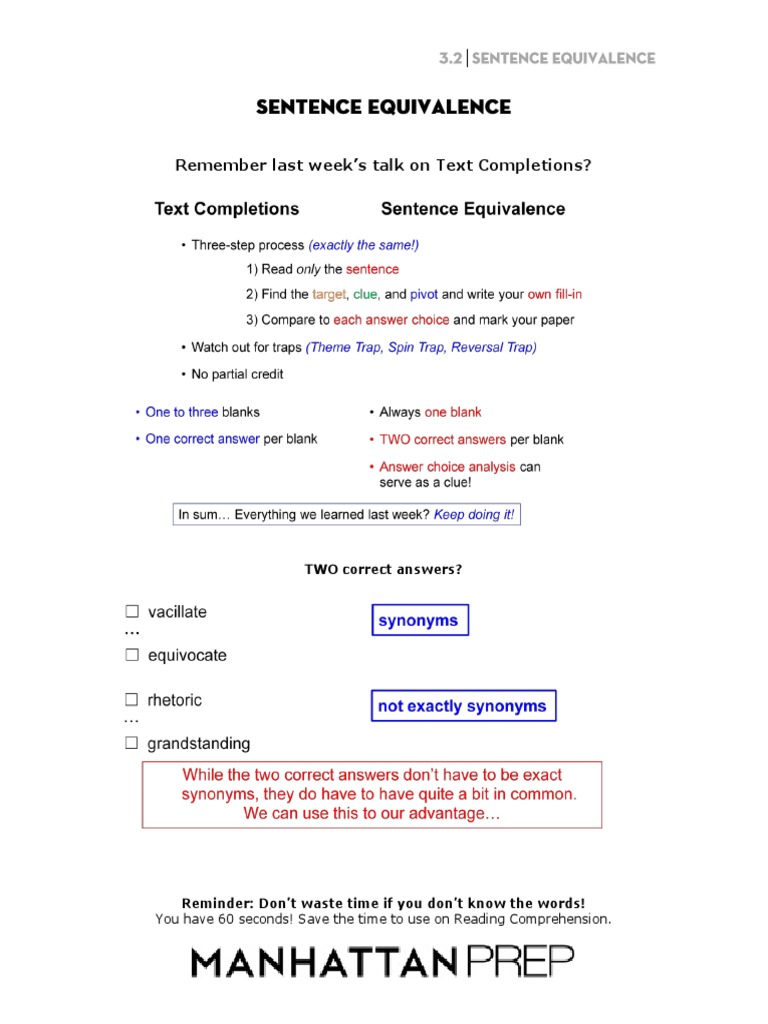 Sentence Equivalence Strategies Explained | PDF