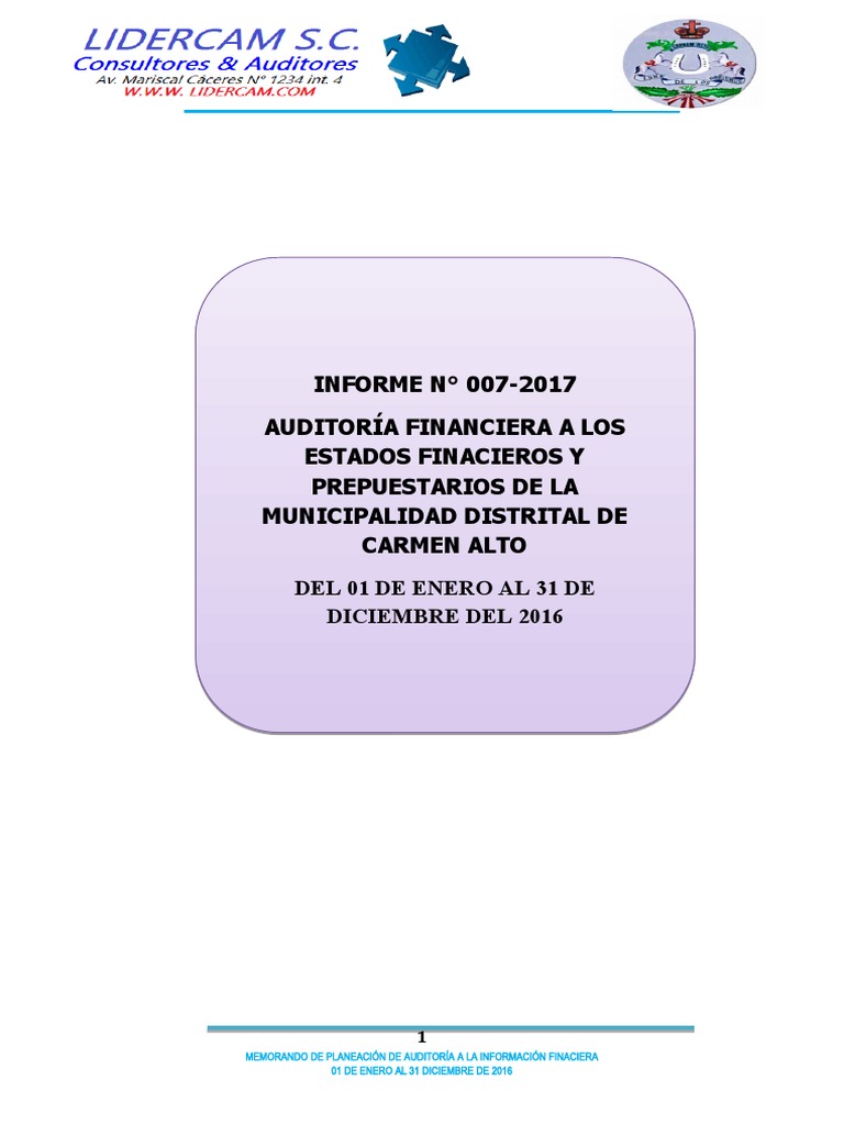 Informe Largo de Auditoria de Estados Financieros | PDF | Contabilidad | Auditoría