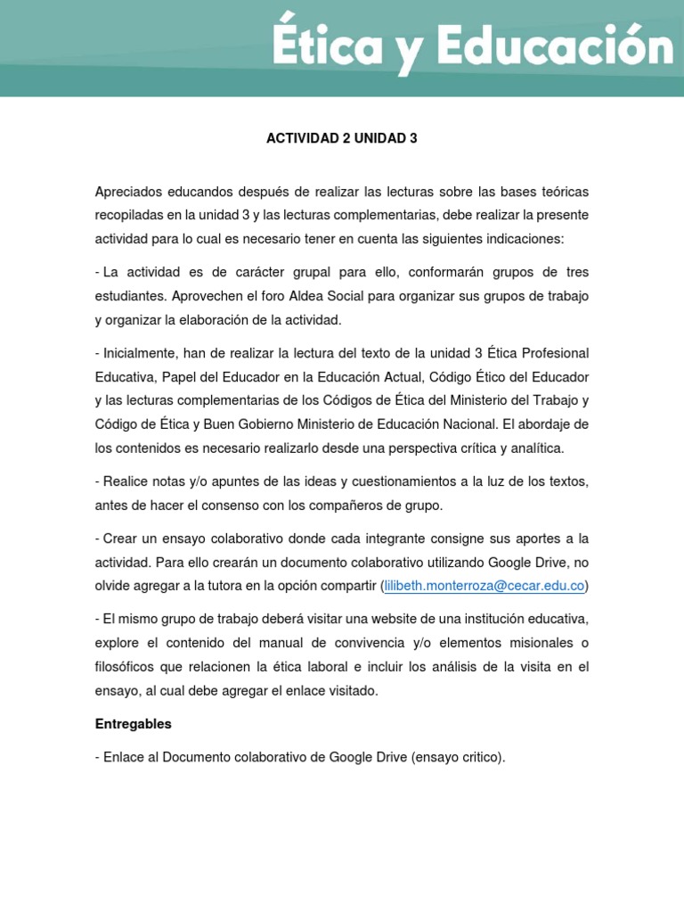 Actividad Grupal sobre Ética Educativa | PDF