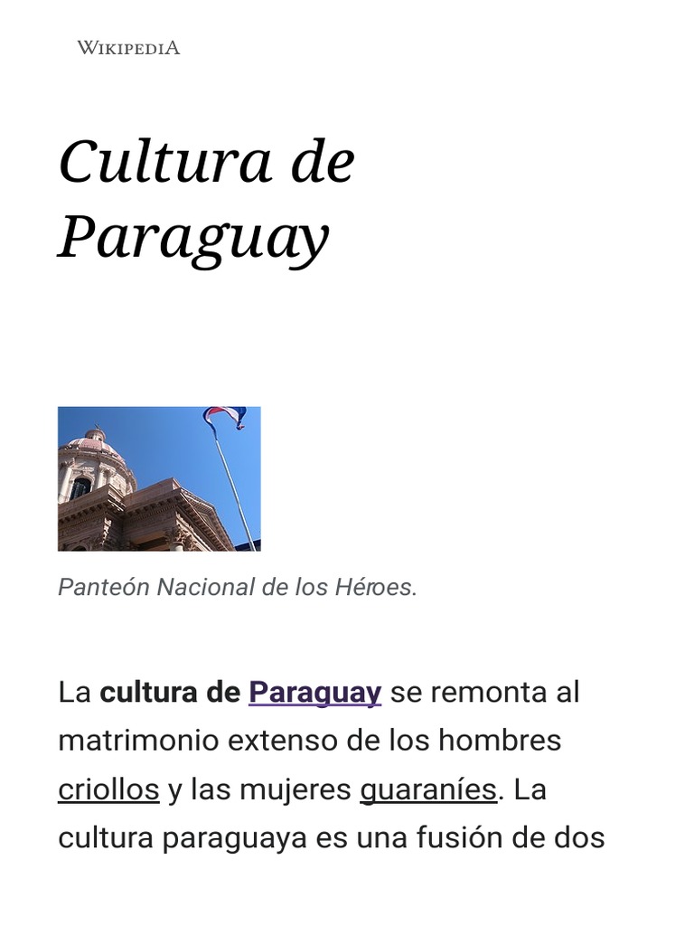 Cultura de Paraguay - Wikipedia, La Enciclopedia Libre | PDF | Paraguay ...