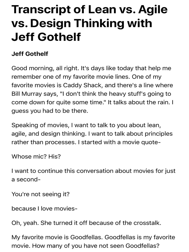 Lean vs. Agile vs. Design Thinking With Jeff Gothelf | PDF | Agile Software Development | Design ...