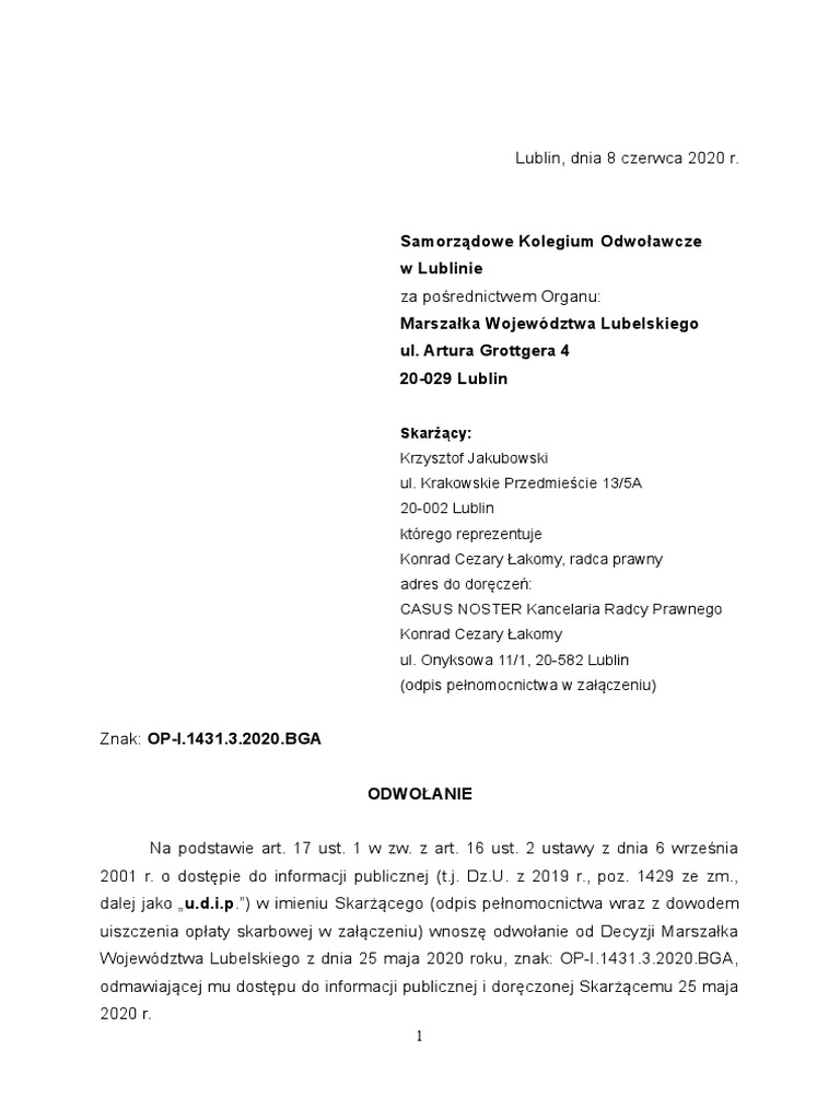 Odwołanie Od Decyzji Marszałka Ws Nagrod | PDF