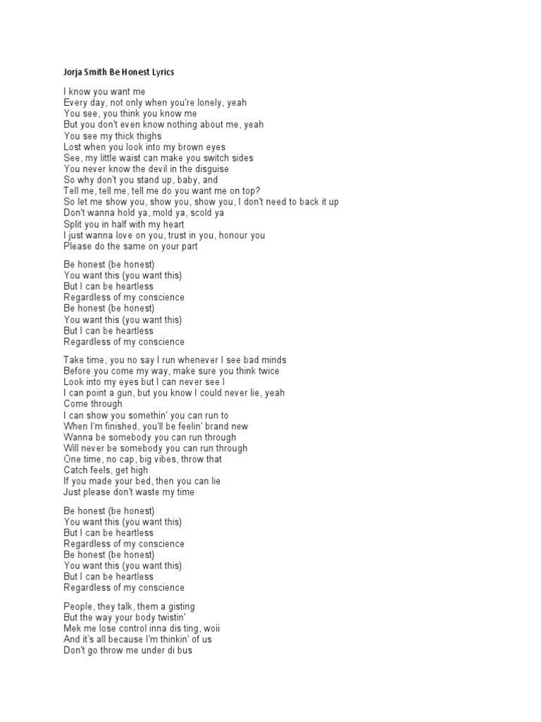 Jorja Smith Be Honest Lyrics | PDF