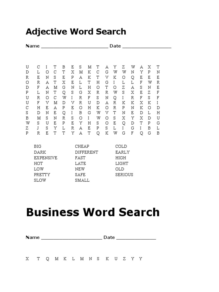Adjective Word Search | PDF | Nature