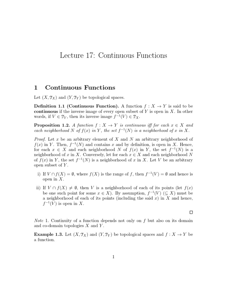 Lecture 17: Continuous Functions | PDF | Continuous Function | Function ... Lecture 17: Continuous Functions | PDF | Continuous Function | Function ...