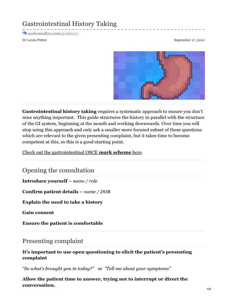 Gastrointestinal History Taking | PDF | Constipation | Nausea