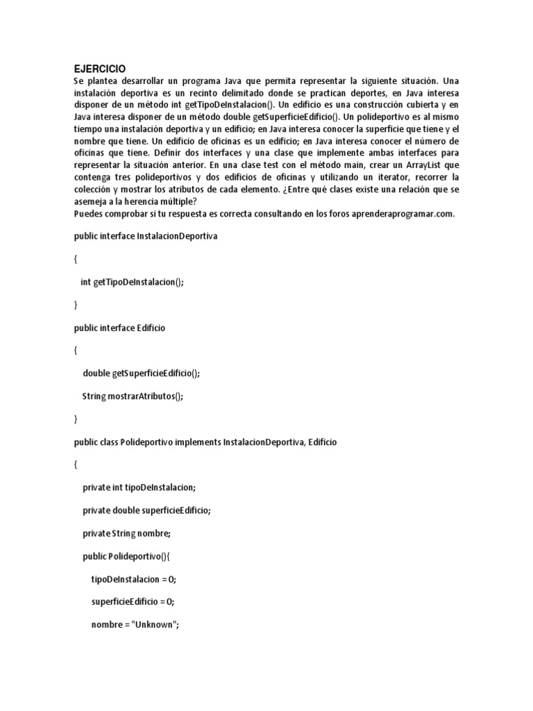 Ejercicio Interfaces en Java | PDF | Java (lenguaje de programación) | Informática teórica