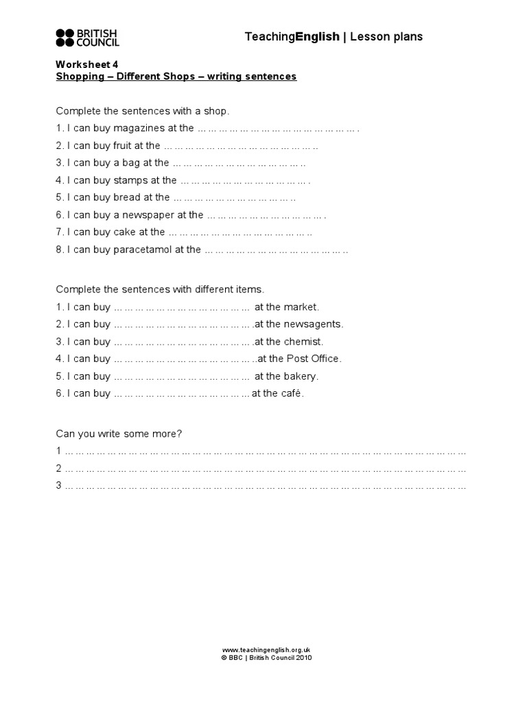 Teachingenglish - Lesson Plans: Worksheet 4 Shopping - Different Shops ...