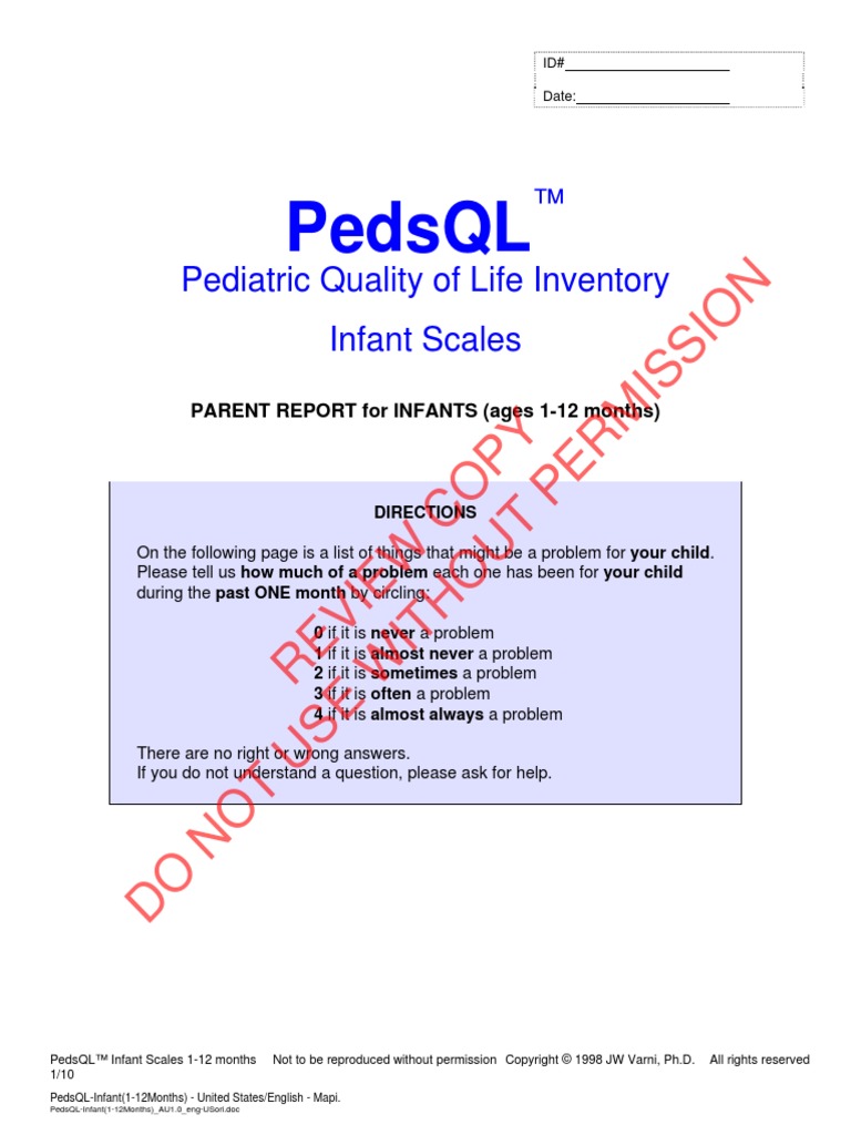 RC - PedsQL Infant All - Eng USori | PDF | Gastroesophageal Reflux Disease | Neuroscience