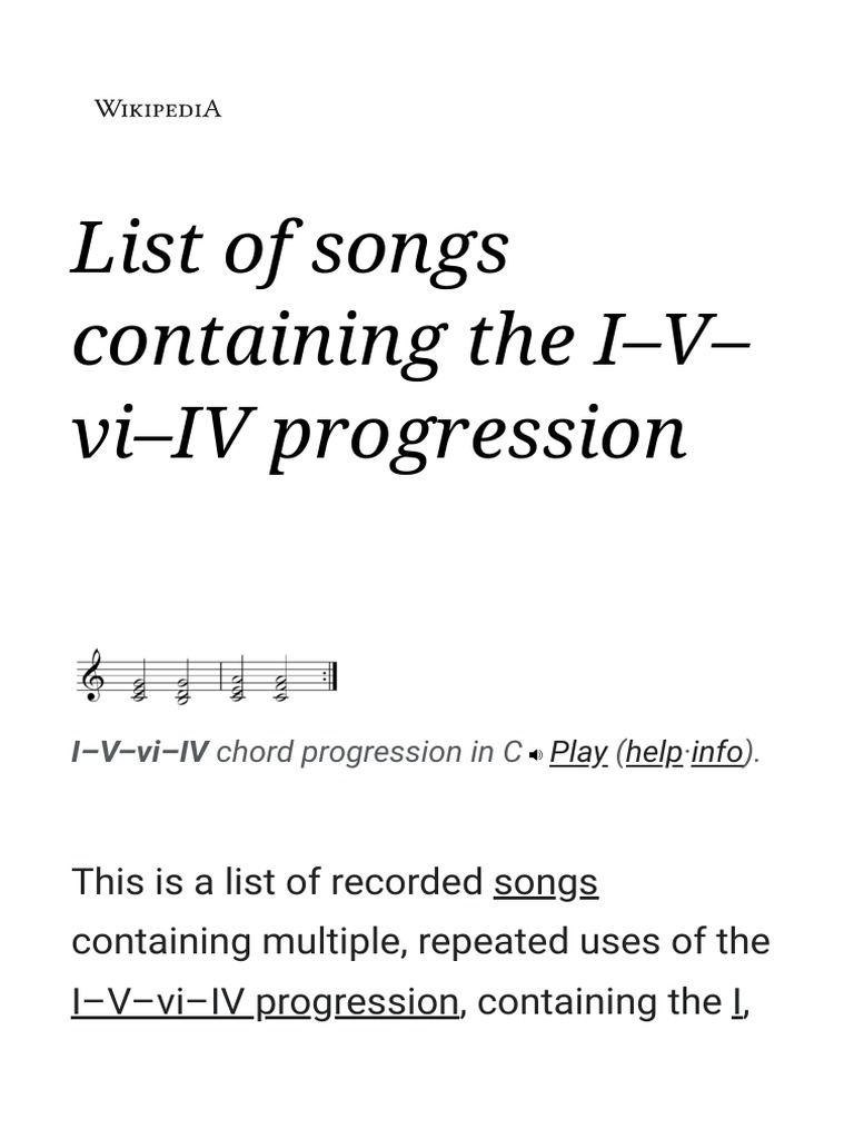 List of songs containing the I–V– vi–IV progression | Musicians ...