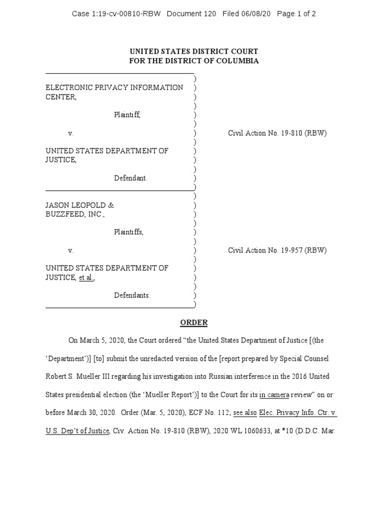 Reggie Walton Confirms He Has Read The Mueller Report | PDF | Courts ...