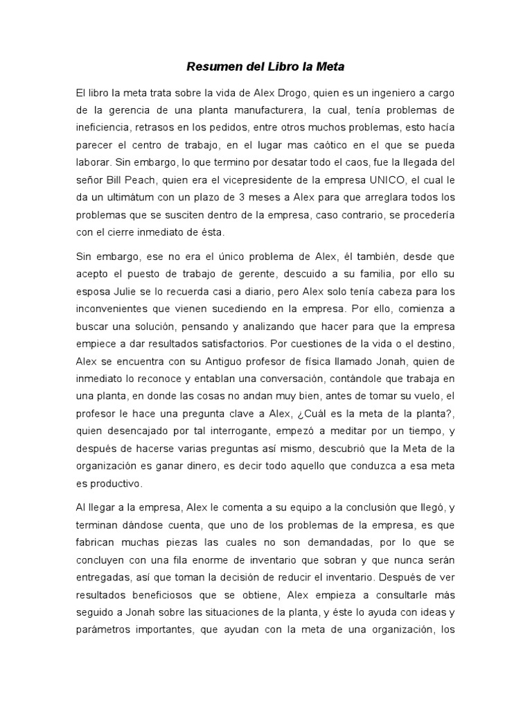 Resumen Del Libro La Meta | PDF | Inventario | Business