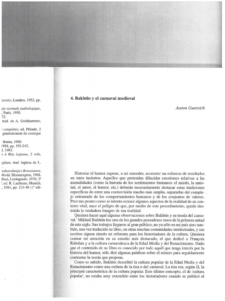Bakhtin y El Carnaval Medieval - Aaron Gurevich PDF | PDF