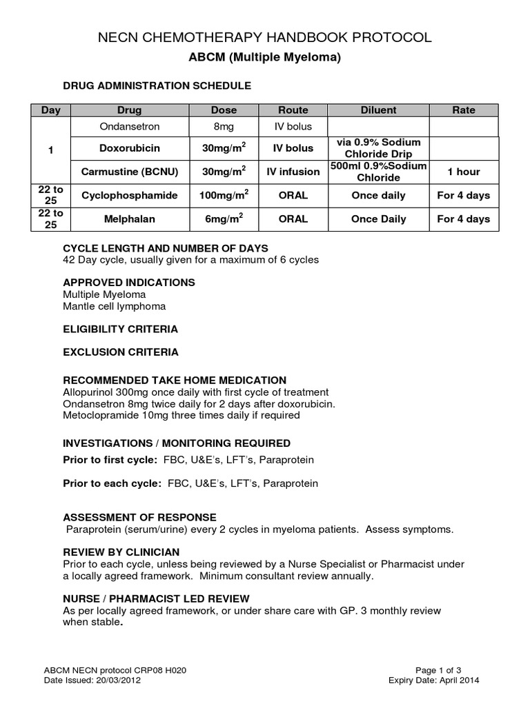 Multiple Myeloma Protocol | PDF | Chemotherapy | Rtt