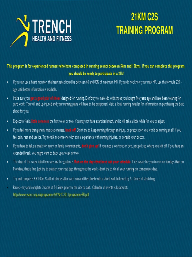 21KM Training Program | Download Free PDF | Running | Aerobic Exercise