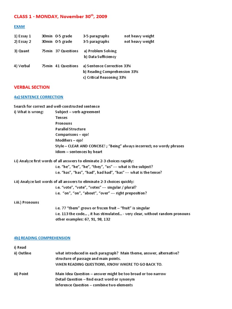 GMAT Notes - Summary | PDF | Graduate Management Admission Test | Inference