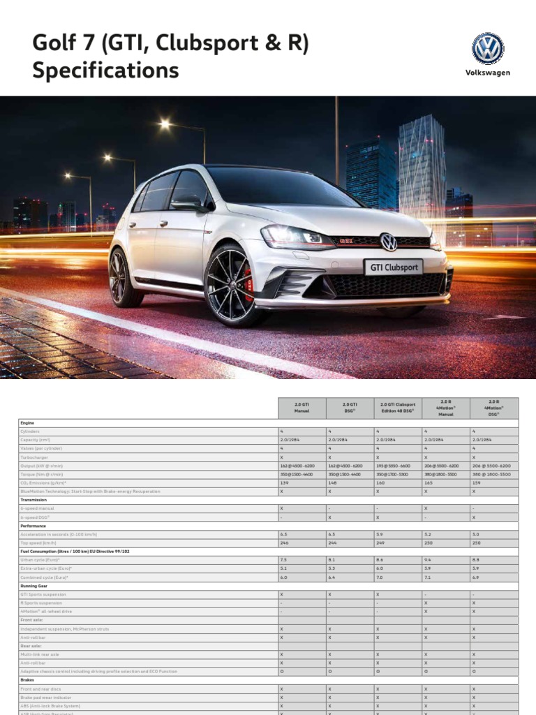 Golf 7 (GTI, Clubsport & R) Specifications | PDF | Fuel Economy In ...