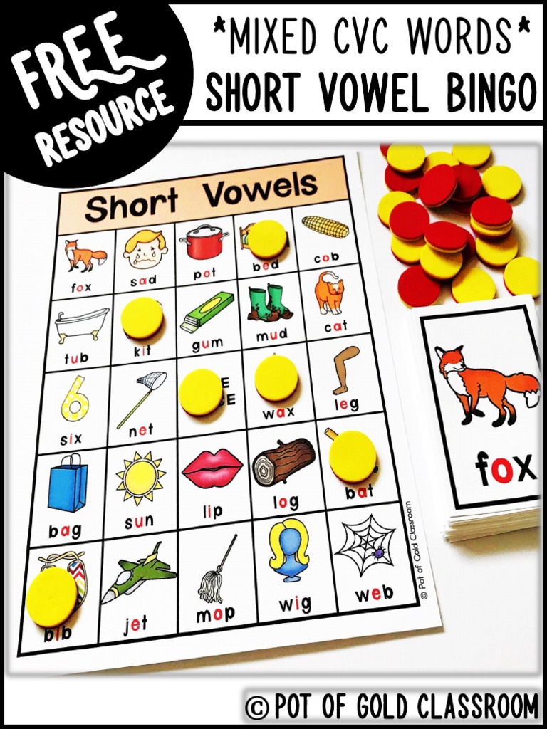 Short Vowel Bingo: ©pot of Gold Classroom | PDF