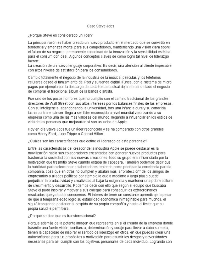 Caso Steve Jobs | PDF | Apple Inc. | Steve Jobs
