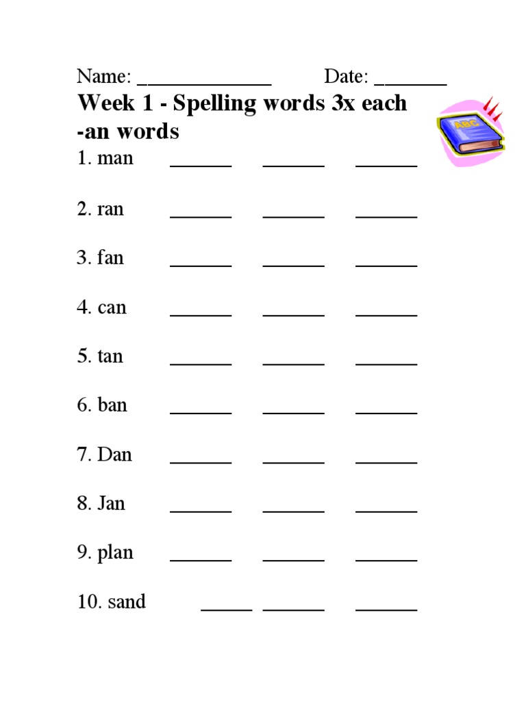 Week 1 - Spelling Words 3x Each - An Words | PDF