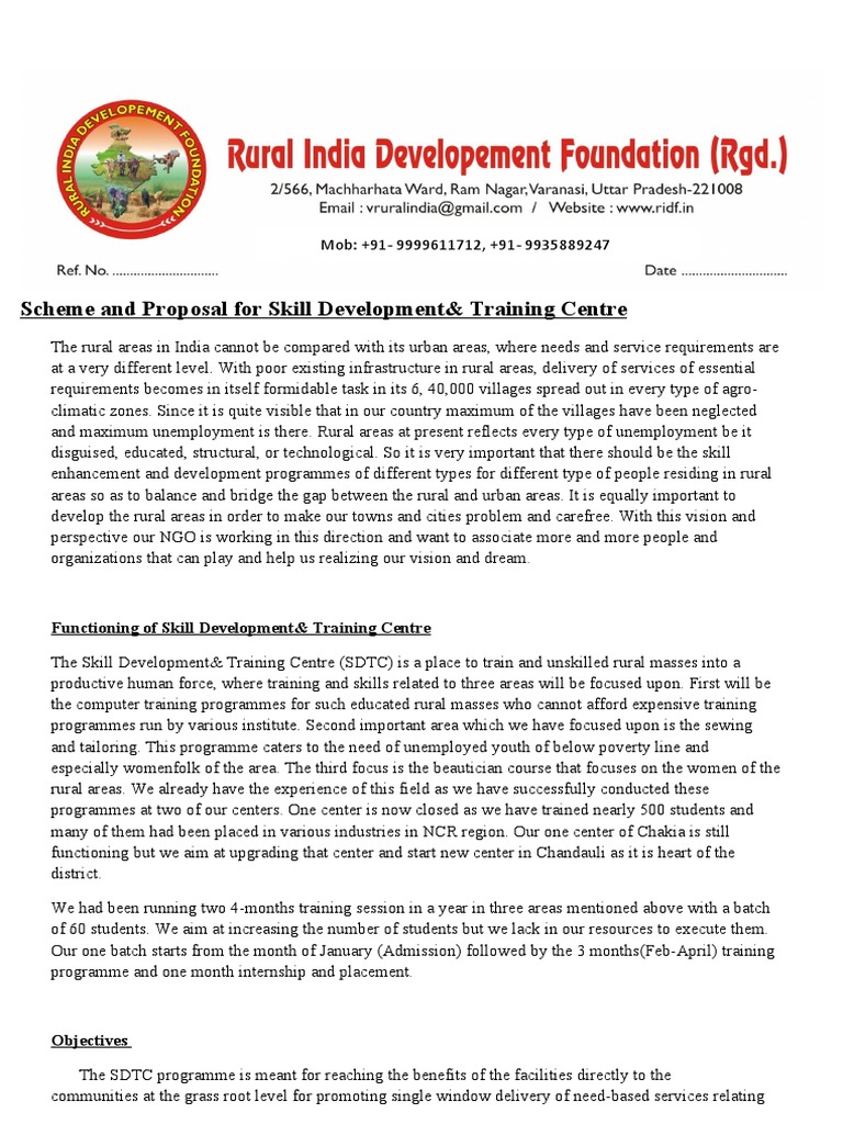 Proposed Scheme and Operational Plan for Rural Skill Development and Training Centers in Uttar ...