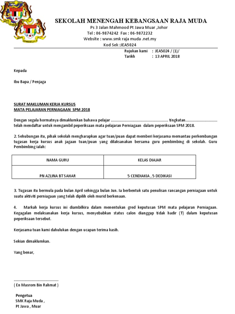 C SURAT MAKLUMAN PERNIAGAAN | PDF