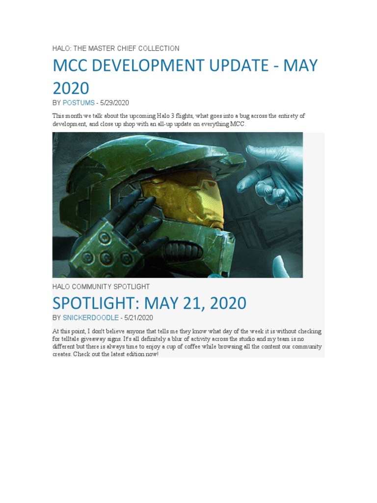 MCC Development Update - May 2020: Postums | PDF | Video Games | Video ...