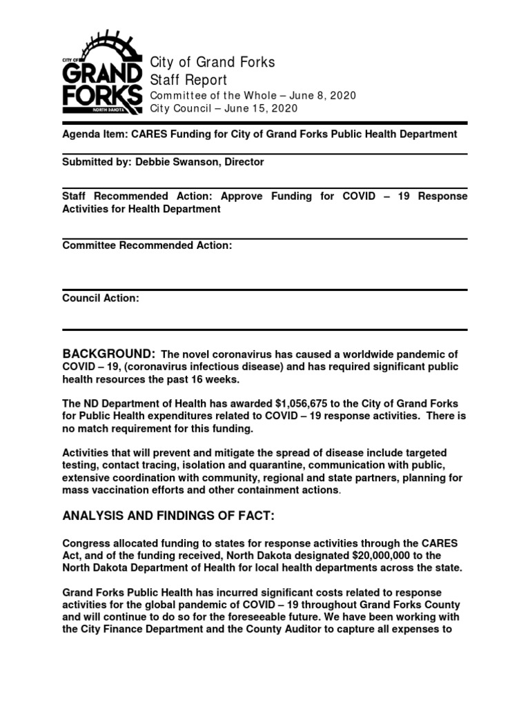Grand Forks CARES Act Funding Approval | PDF | Public Health | Emergency