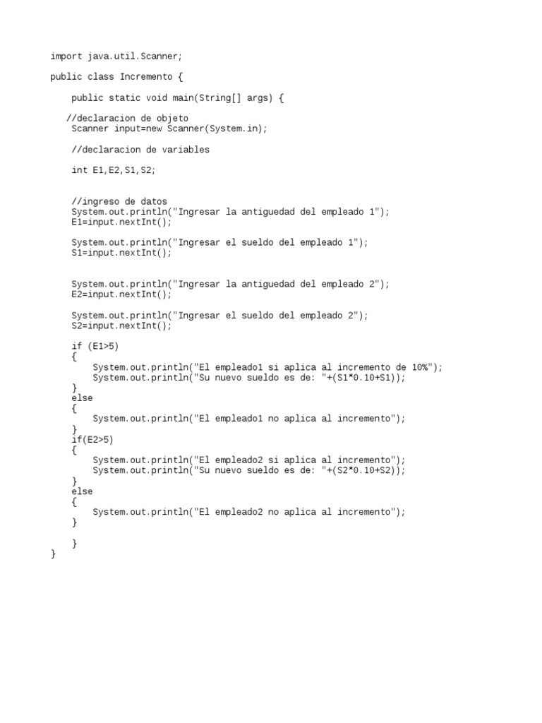 Ejercicio - de - Incremento en Java | PDF
