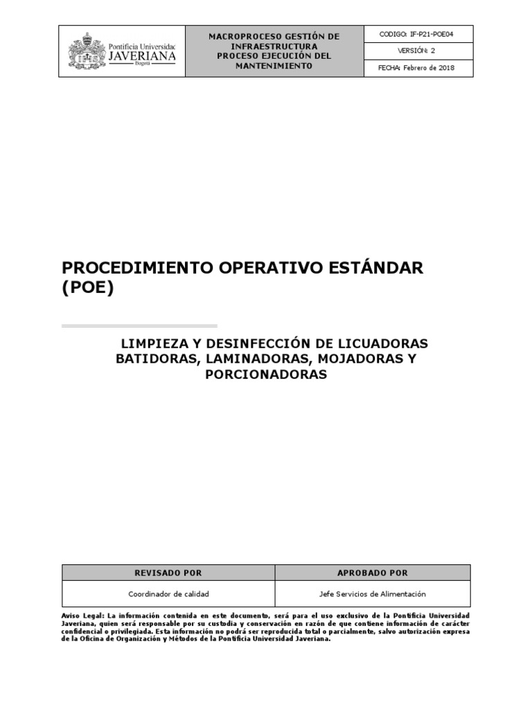 Procedimiento Operativo Estándar (POE) | PDF | Naturaleza | Alimentos