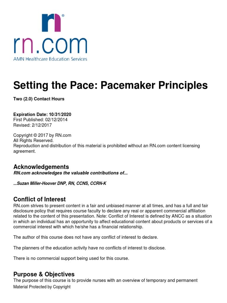 Setting The Pace: Pacemaker Principles: Acknowledgements | PDF ...