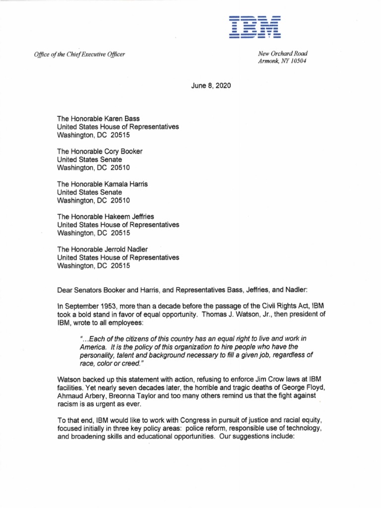 IBM CEO Letter | Party Leaders Of The United States House Of ...