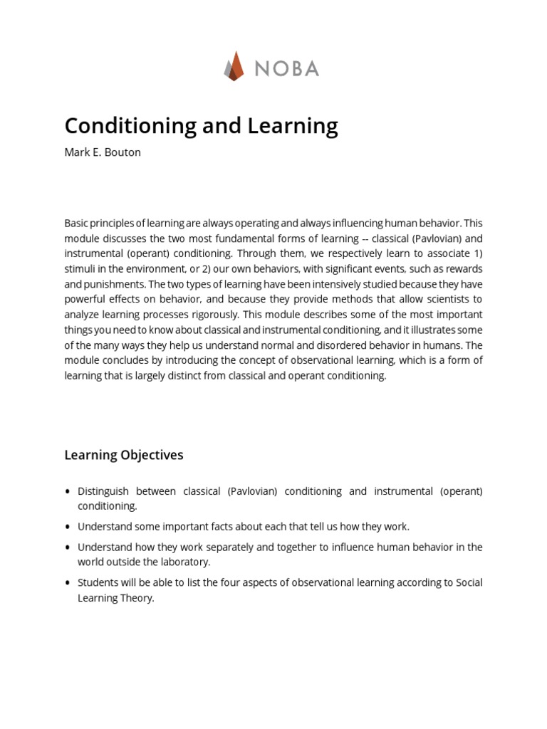 Conditioning and Learning | PDF | Classical Conditioning | Reinforcement