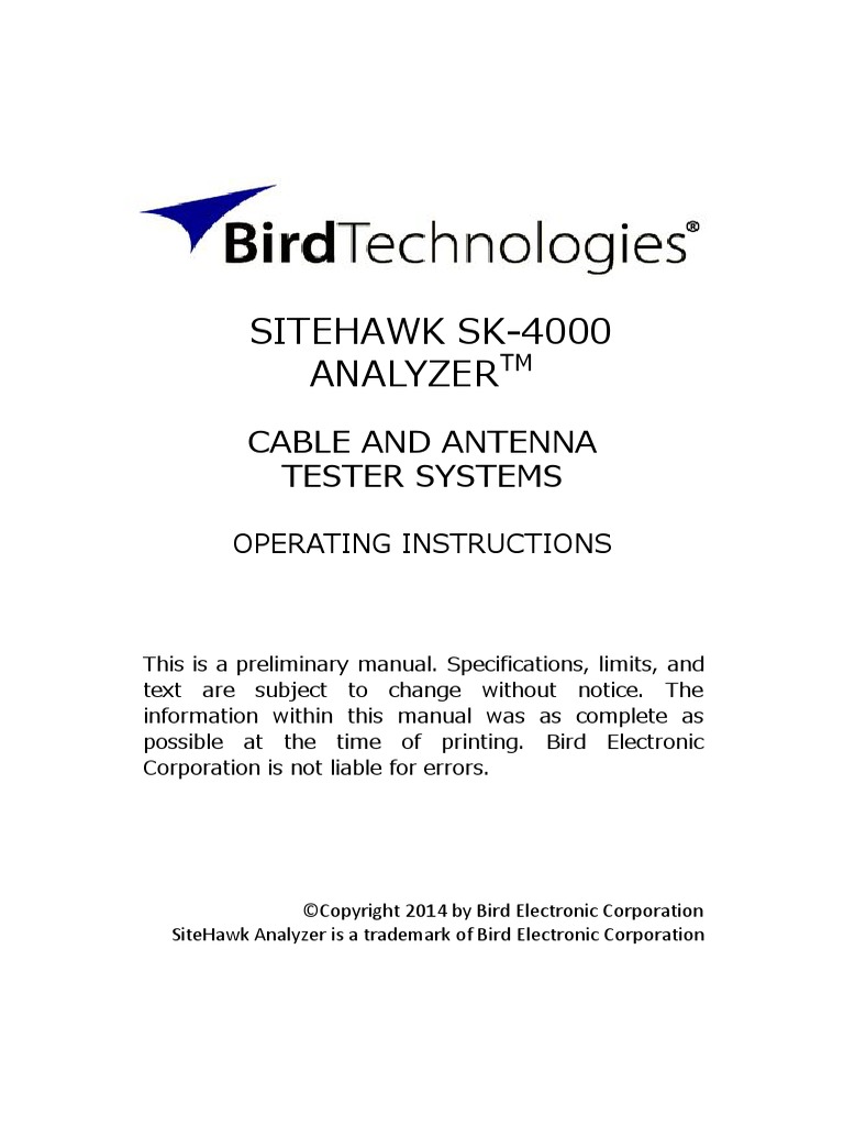Sitehawk Sk-4000 Analyzer: Cable and Antenna Tester Systems | PDF ...