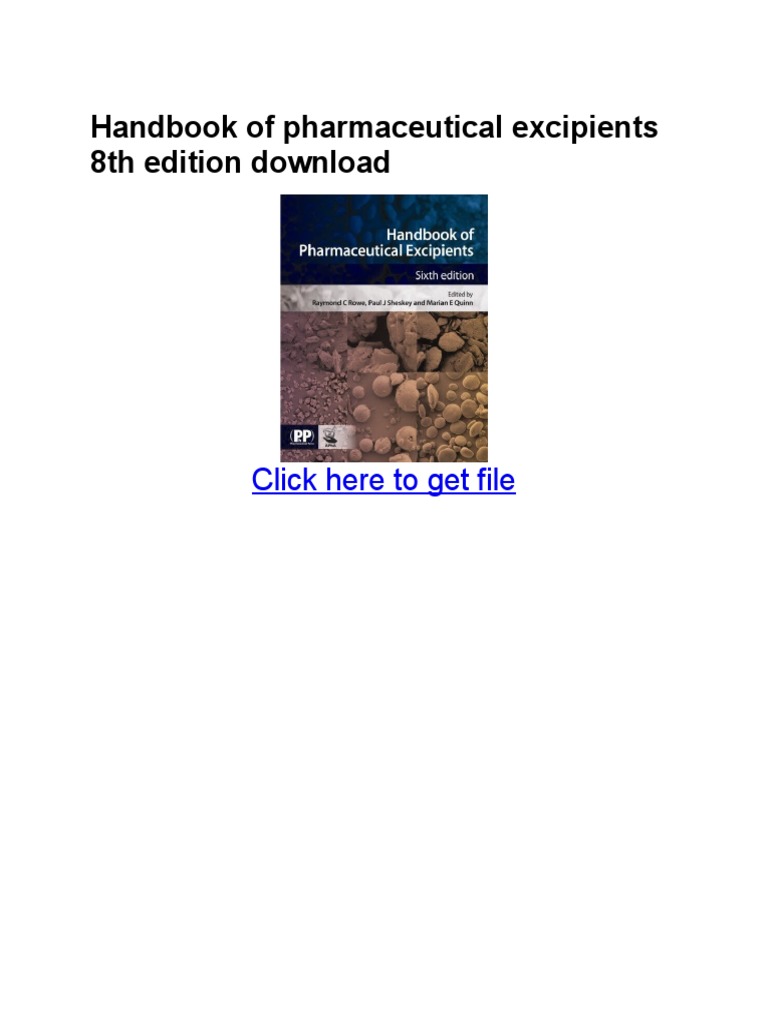 Handbook of Pharmaceutical Excipients 8th Edition Download | PDF ...