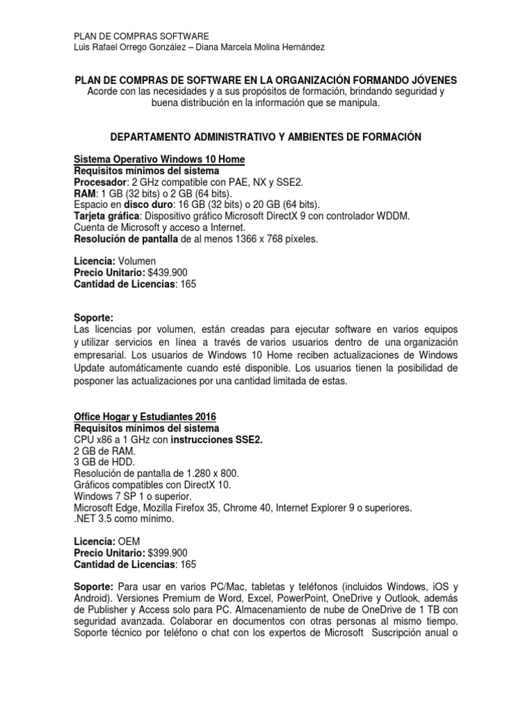 Actividad Plan de Compras Software | PDF | Windows 10 | Microsoft Windows