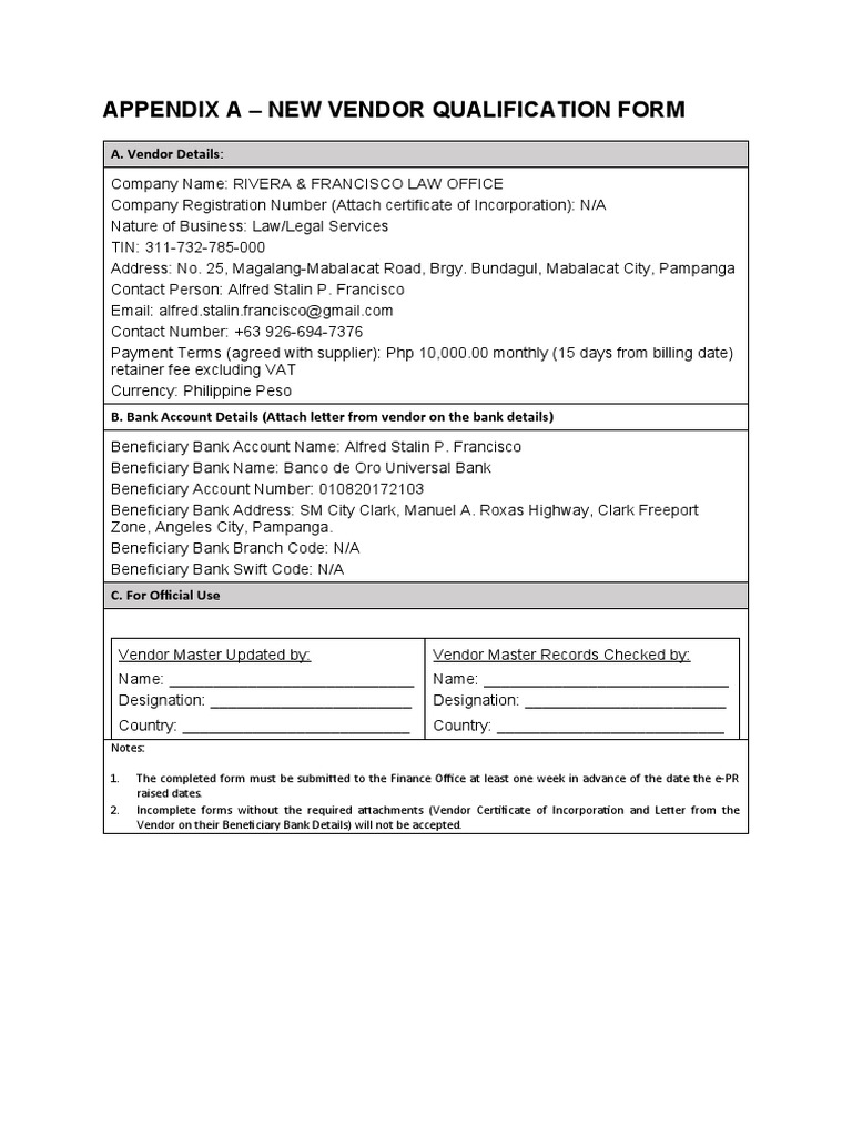 New Vendor Qualification Form Guide | PDF
