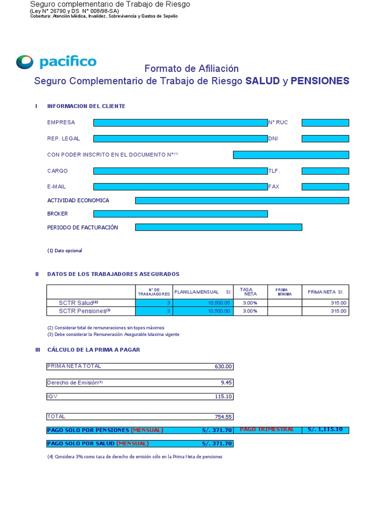 SCTR Formato de Afiliación SCTR Salud y Pensión 1 | PDF