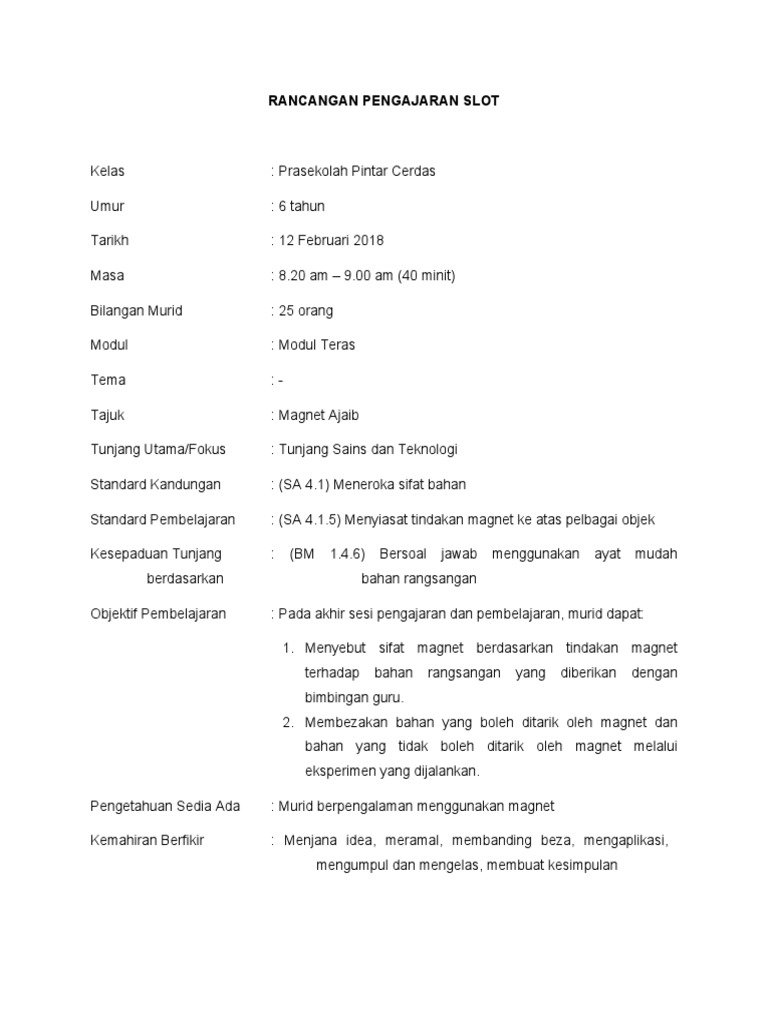 Rancangan Pengajaran Slot | PDF