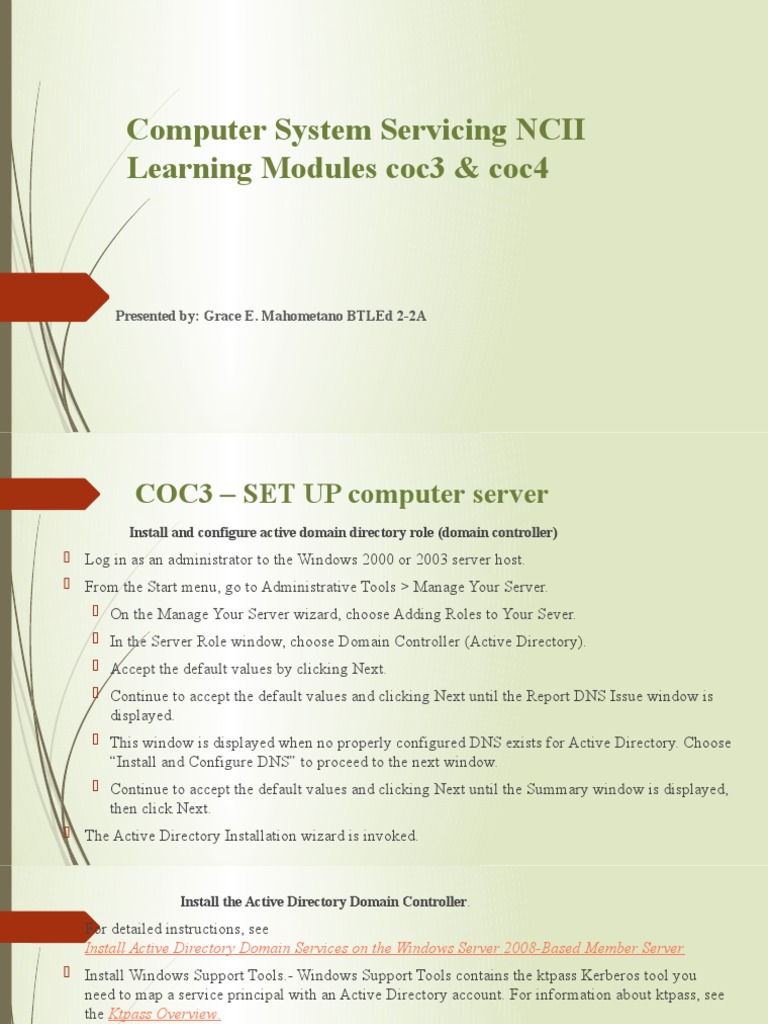 CSS NCII - COC3 and 4 | PDF | Group Policy | Active Directory