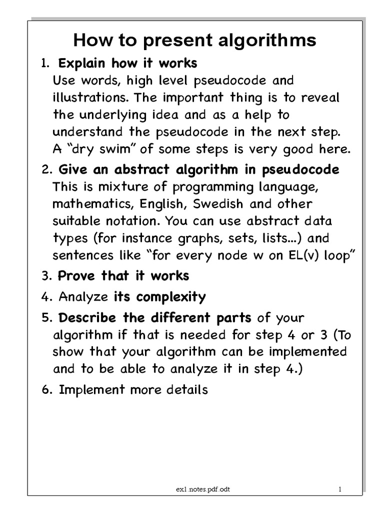 How To Present Algorithms: Ex1.notes - Pdf.odt 1 | PDF | Algorithms ...