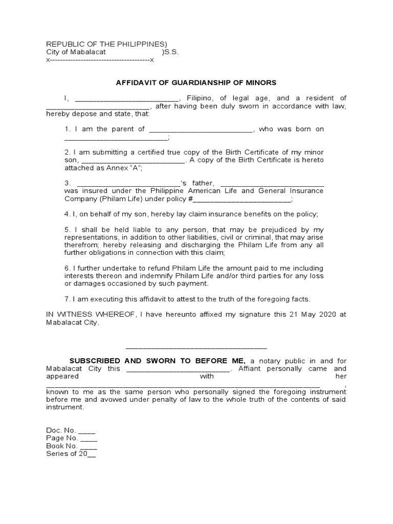 Affidavit of Guardianship