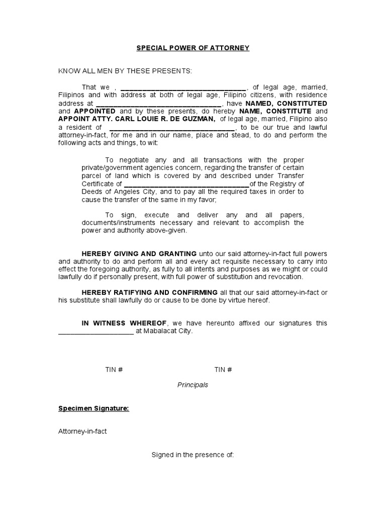 Spa To Transact BIR RD | PDF | Power Of Attorney | Virtue