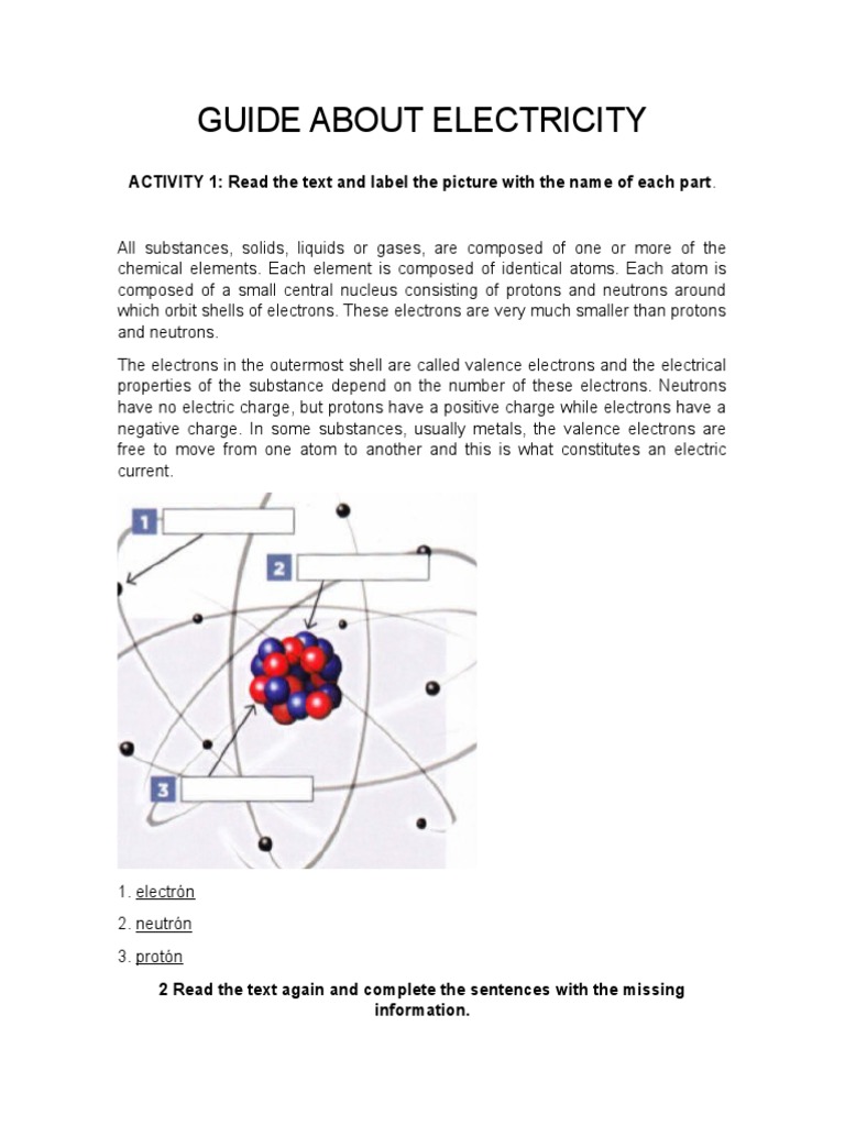 Guide About Electricity: ACTIVITY 1: Read The Text and Label The ...