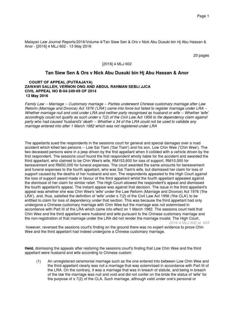 Tan Siew Sen & Ors V Nick Abu Dusuki Bin HJ Abu Hassan & Anor | PDF ...