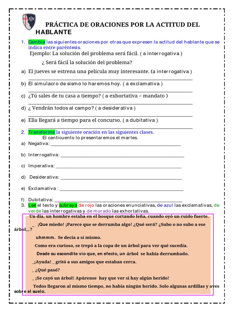 Práctica de Oraciones Por La Actitud Del Hablante | PDF