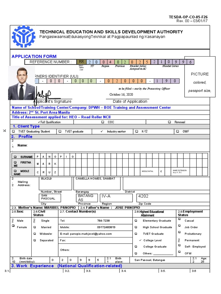 Technical Education and Skills Development Authority: Application Form ...