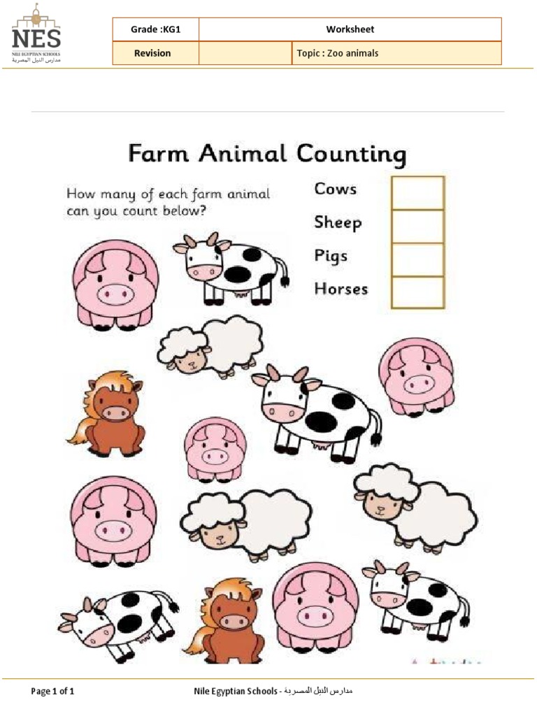 Grade:KG1 Worksheet Revision: Topic: Zoo Animals | PDF