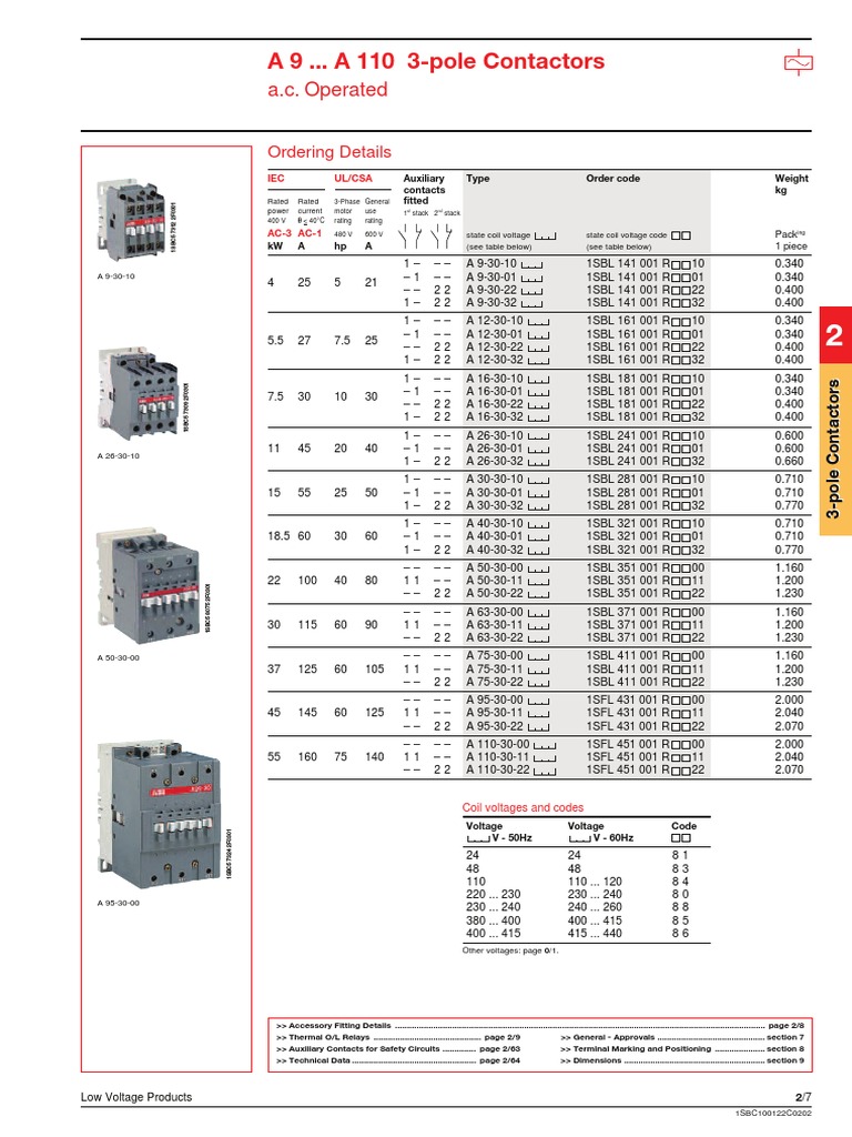 A 9 ... A 110 3-Pole Contactors | PDF | Relay | Components