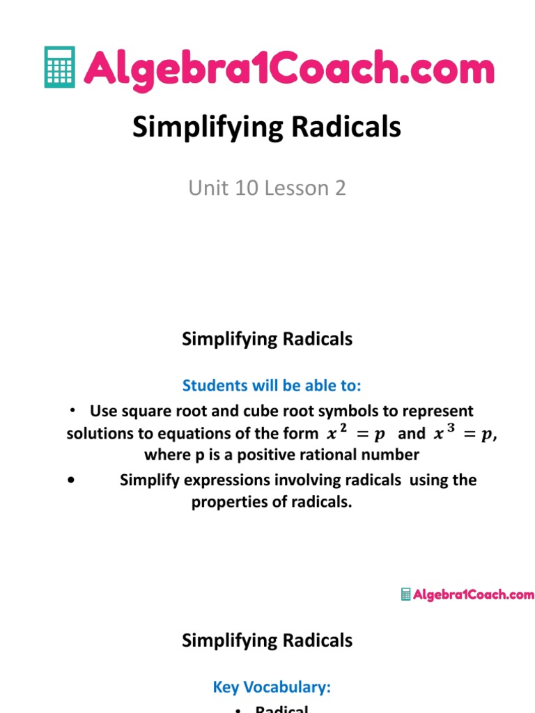 10 2 Slide Show Simplifying Radicals | PDF | Fraction (Mathematics ...